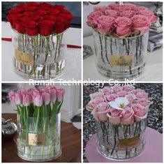 Customized transparent acrylic box print logo round acrylic flower box with lid supplier