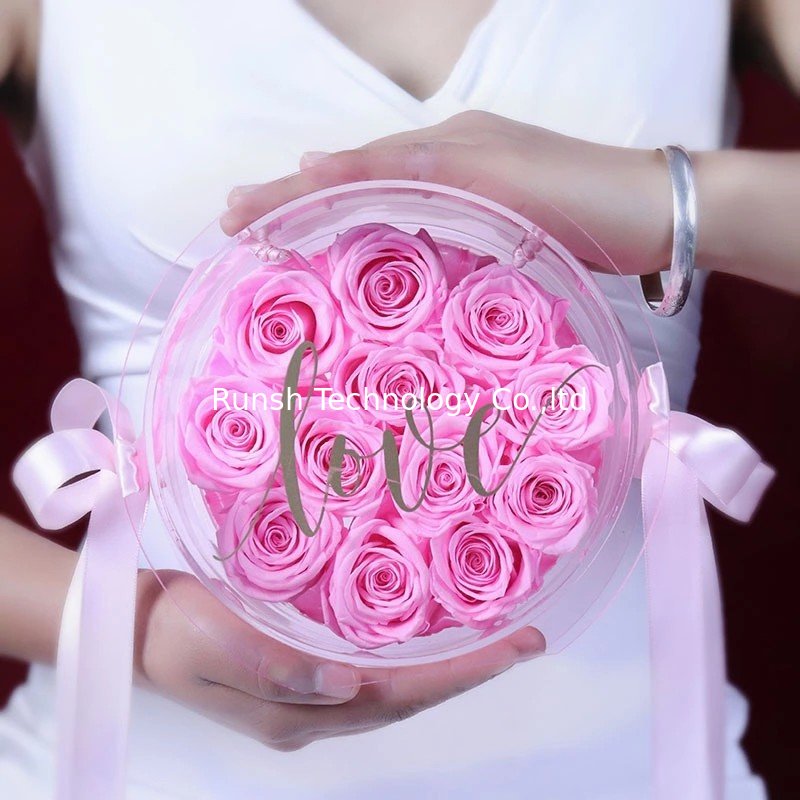 Preserved Rose Flower Eternal Rose in Transparent Round Acrylic Box for Love Valentine's Day Girls Birthday Long Lasting supplier