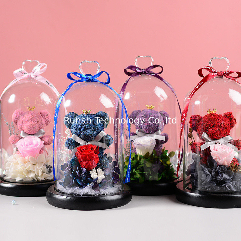 Wholesale Price Rose bear preserved roses in glass dome rose bear for lover supplier